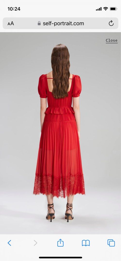 Self portrait red chiffon midi dress, Women's Fashion, Dresses & Sets ...