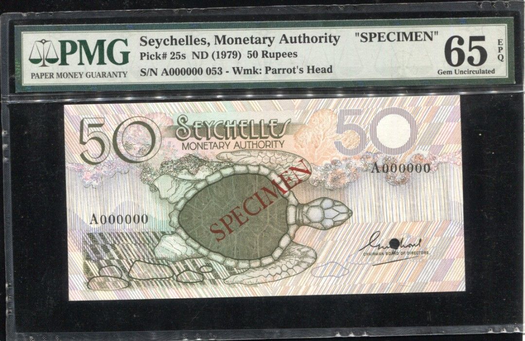 SEYCHELLES 1979 50 RUPEES SPECIMEN PMG 65EPQ, Hobbies & Toys ...