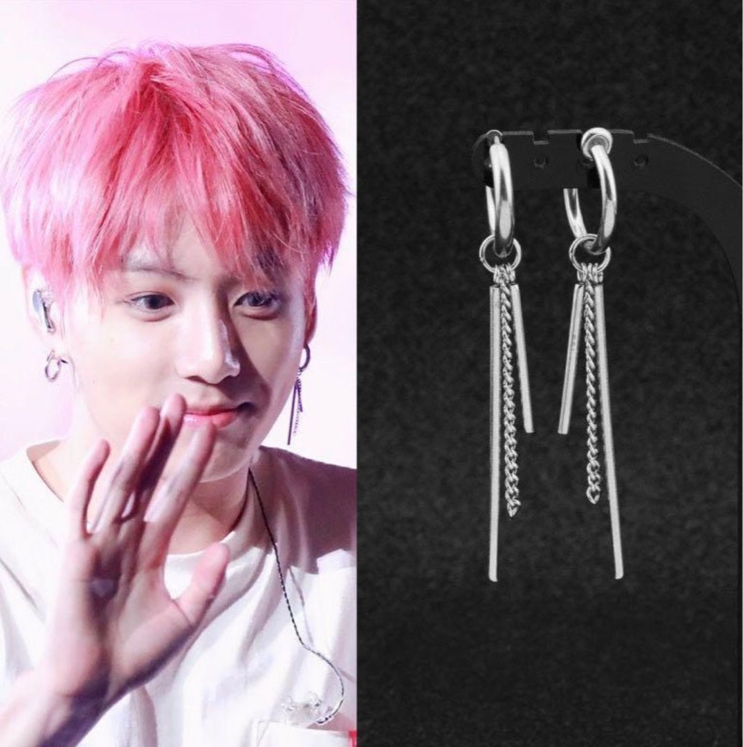SG READY STOCK BTS Jung Kook Piercing Non-piercing Long Chain Stick ...