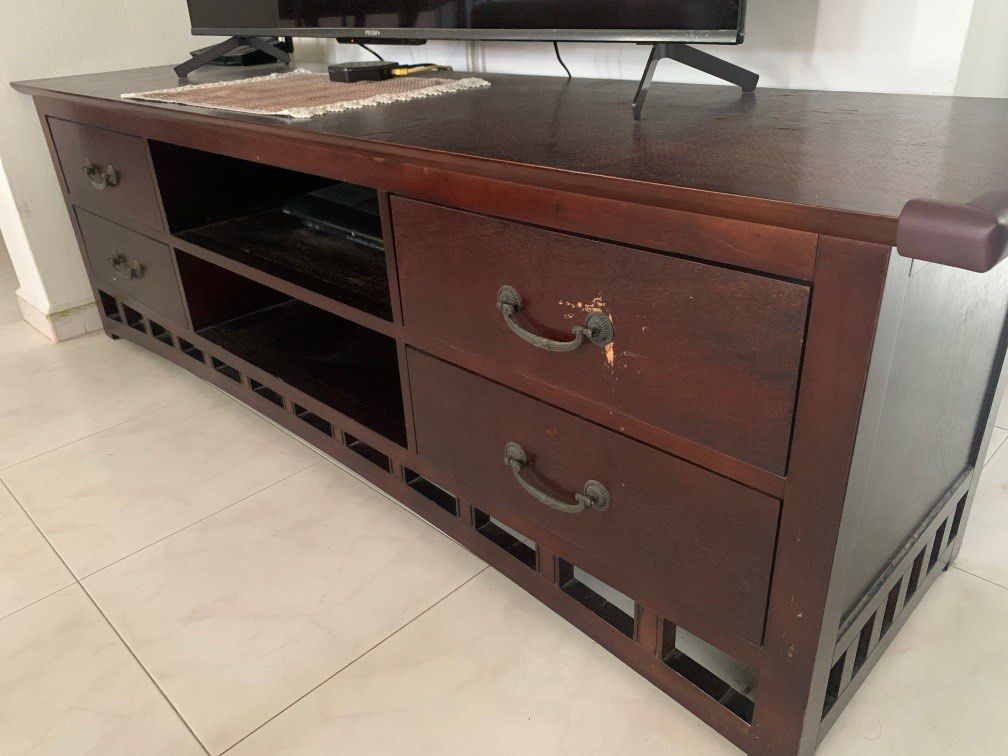 Solid wood TV Console w 4 drawers (Barang Barang), Furniture & Home ...