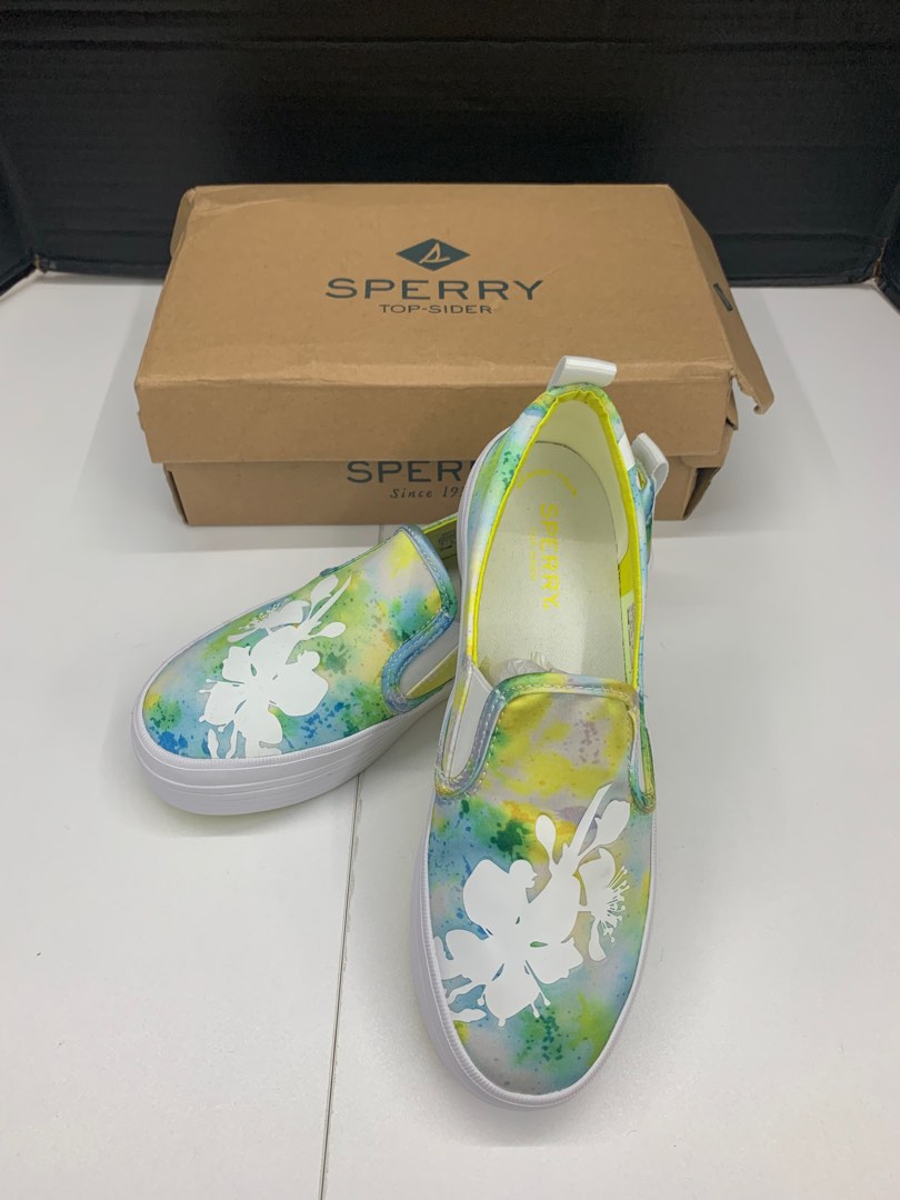 Sperry Women's Crest Twin Gore Platform Sneaker, Green Floral, US 7 ...