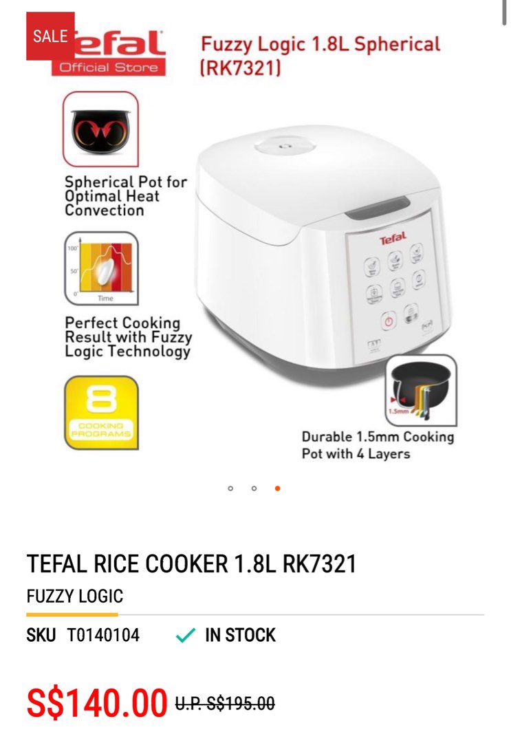 TEFAL RICE COOKER 1.8L RK7321, TV & Home Appliances, Kitchen Appliances, Cookers on Carousell