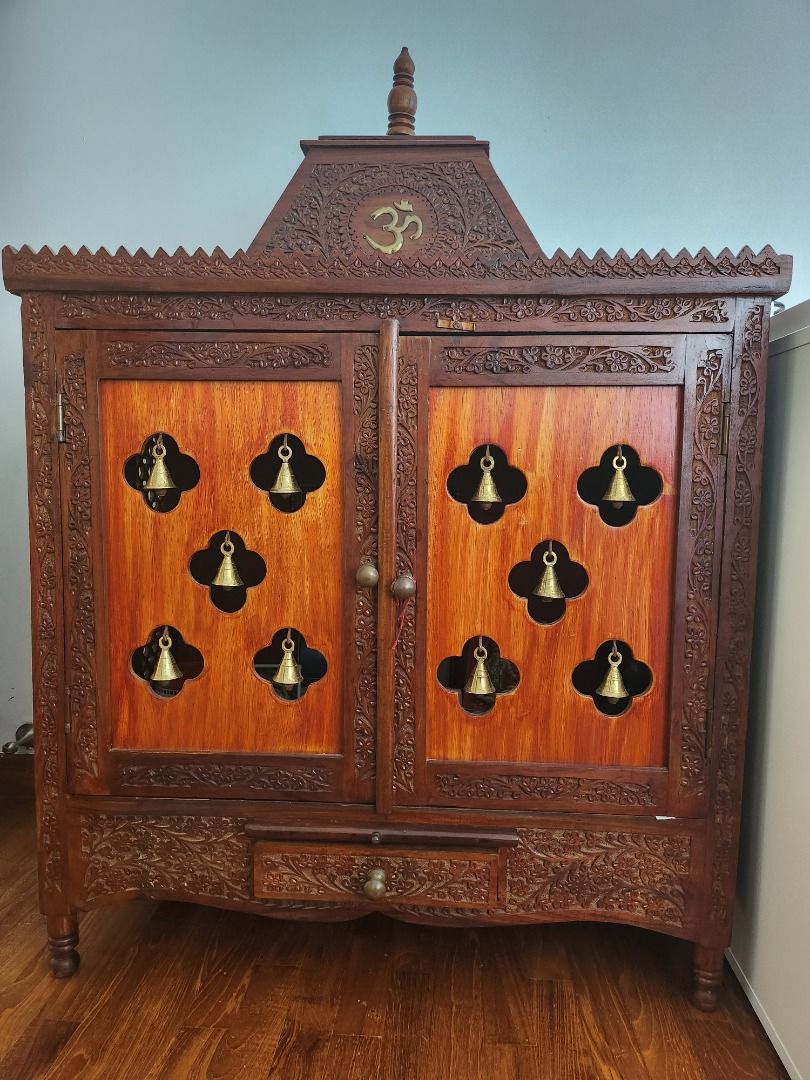 Temple Rose Wood Pooja Mandir with Bells | Home Temple with Door ...