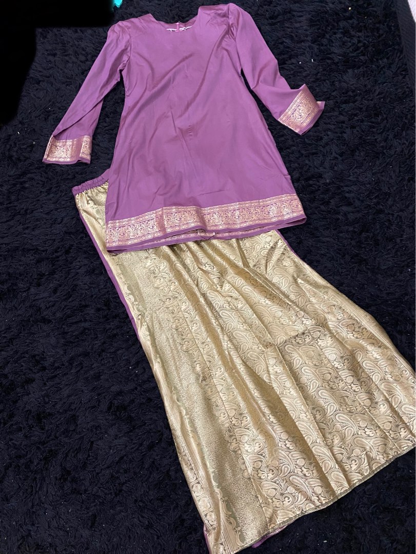 Thai silk purple mini kurung, Women's Fashion, Muslimah Fashion, Baju ...