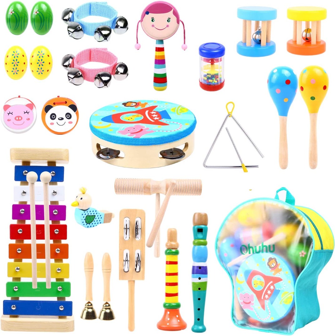 Toddler Music Instruments Set 30 Pcs, Ohuhu Wooden Percussion ...