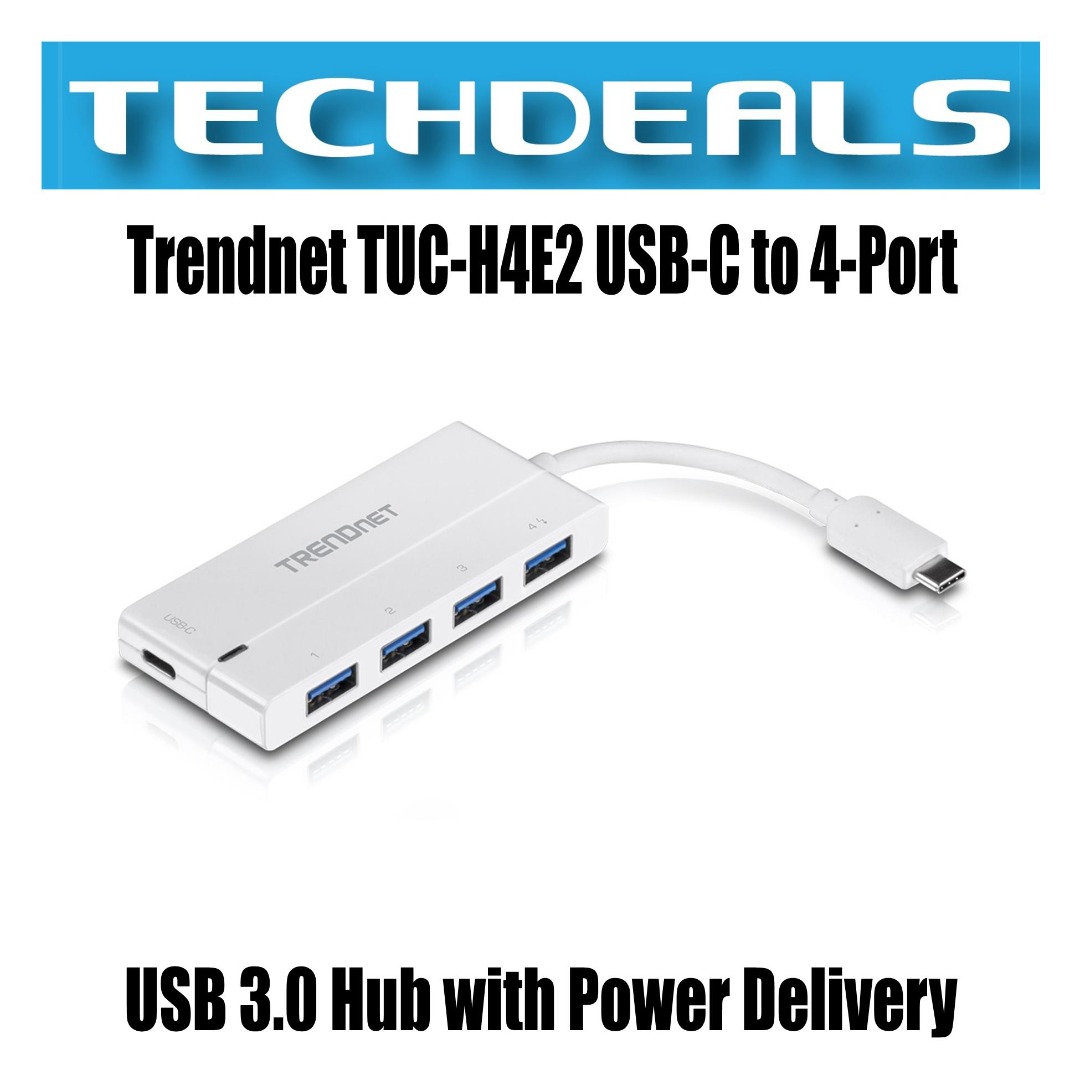 Trendnet TUC-H4E2 USB-C to 4-Port USB 3.0 Hub with Power Delivery ...