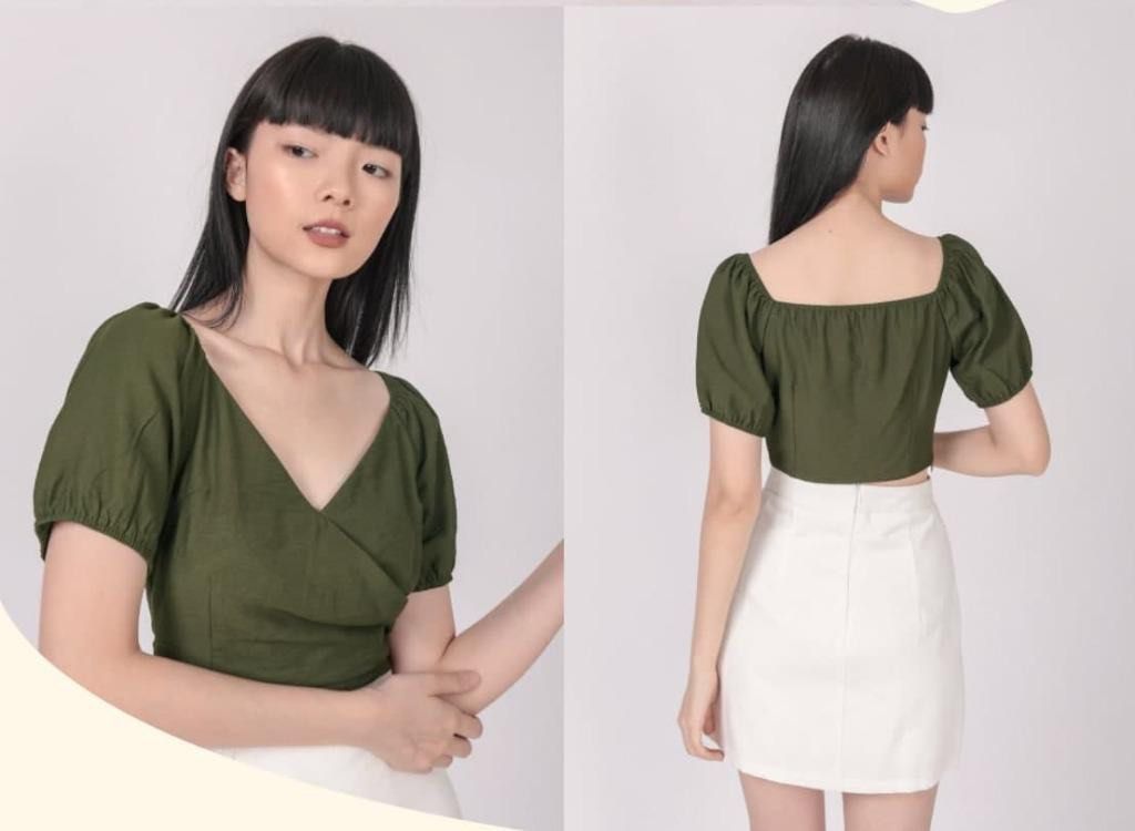 TTR Ace Two Way Top Olive & White, Women's Fashion, Tops, Blouses on Carousell