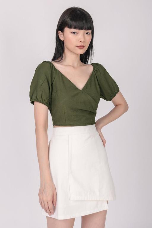 TTR Ace Two Way Top Olive & White, Women's Fashion, Tops, Blouses on Carousell