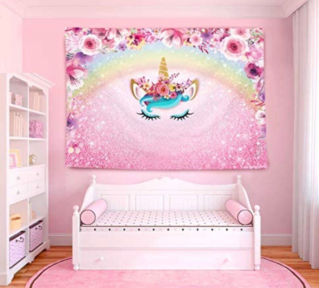 Unicorn birthday backdrop with unicorn birthday banner and unicorn ...