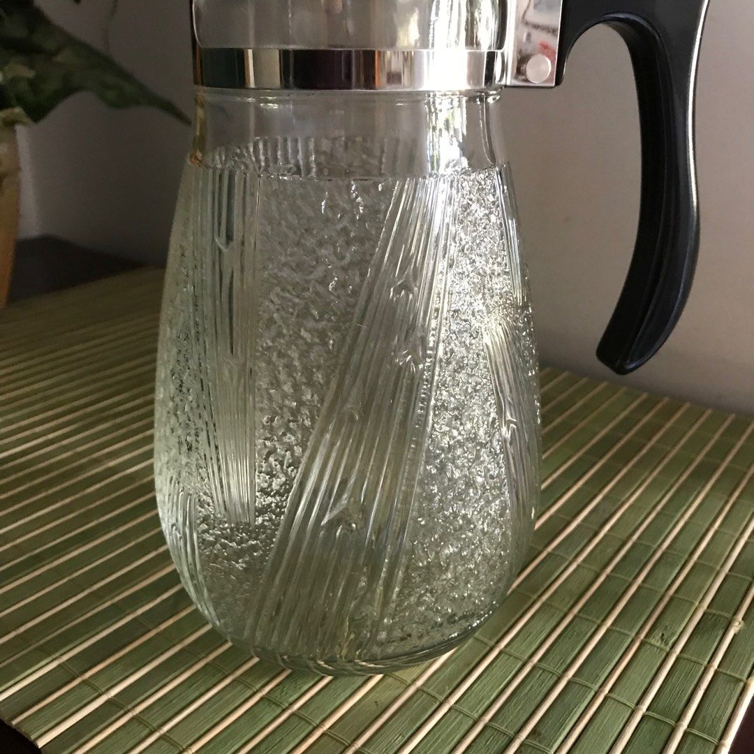 Vintage embossed design glass pitcher with handle and lid ( 1 liter ...