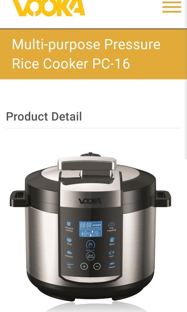 Vooka PC-16 Electric Pressure Multi-purpose Cooker, TV & Home ...