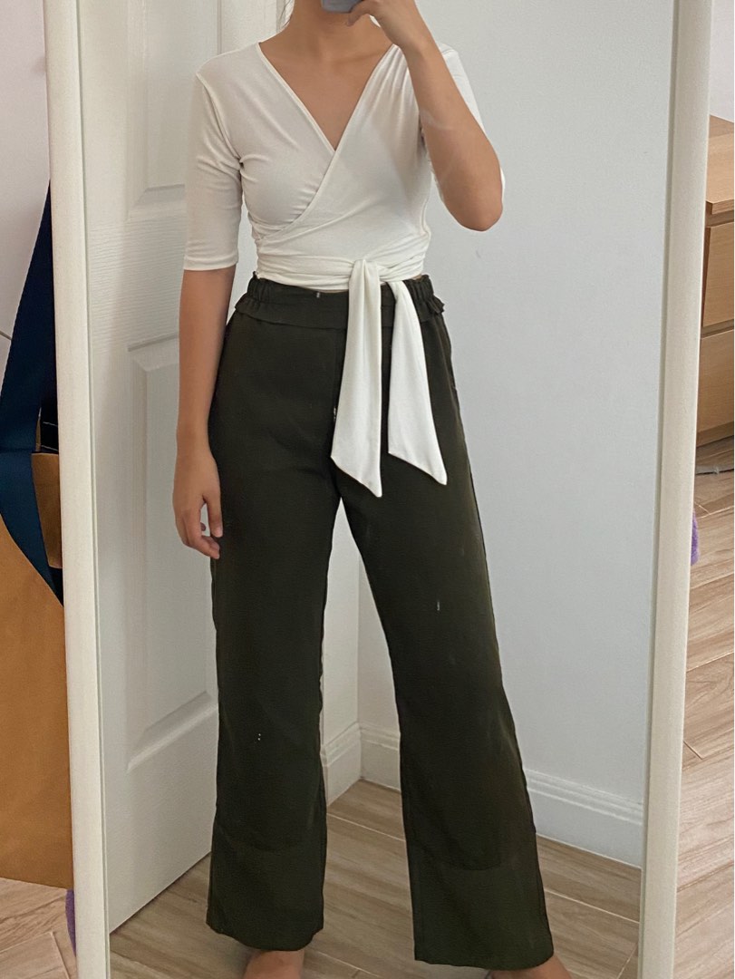 white wrap around top, Women's Fashion, Tops, Blouses on Carousell