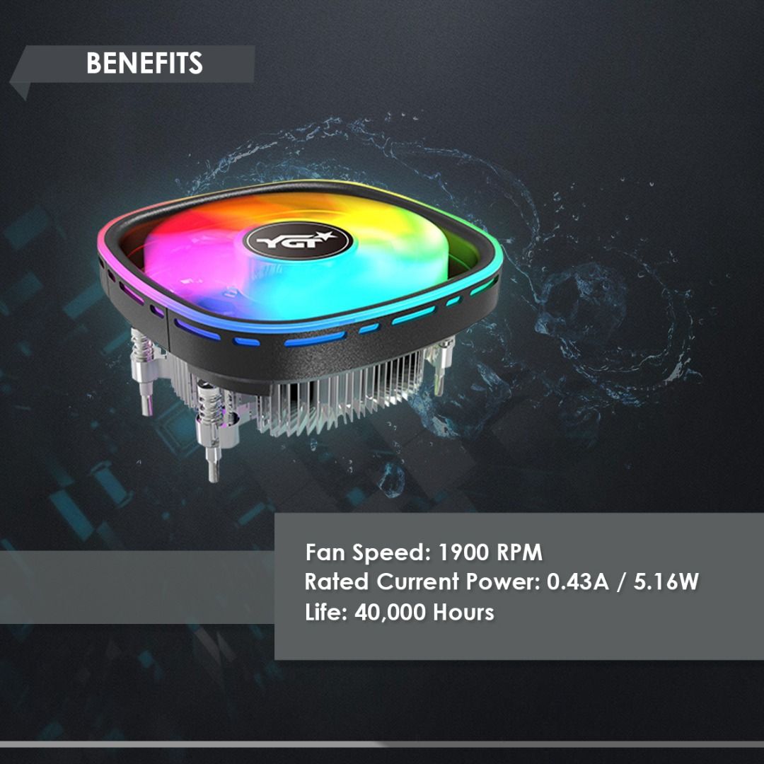 YGT COOLMAX CX-1132 CPU COOLER, 3-PIN 1900RPM 900W 12V AURA SYNC RGB ...