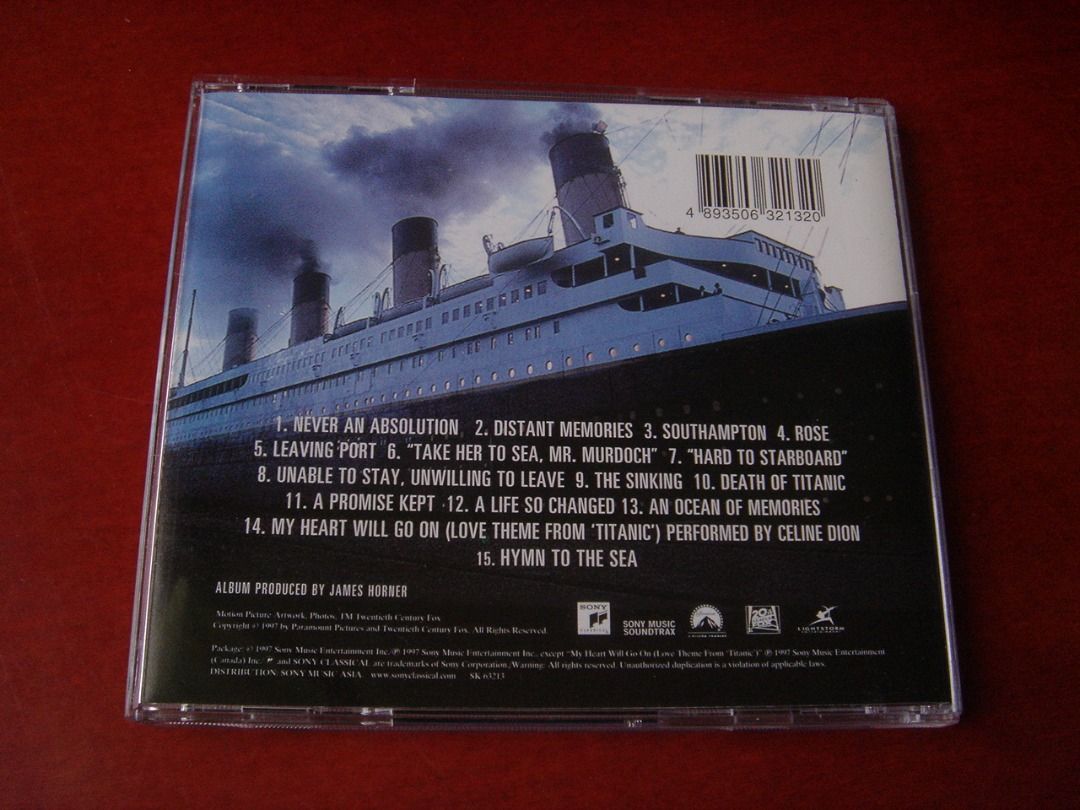 鐵達尼號電影原聲配曲 CD TITANIC by JAMES HORNER,MY HEART WILL GO ON by CELINE DION, 興趣及遊戲, 音樂、樂器 & 配件, 音樂與 ...