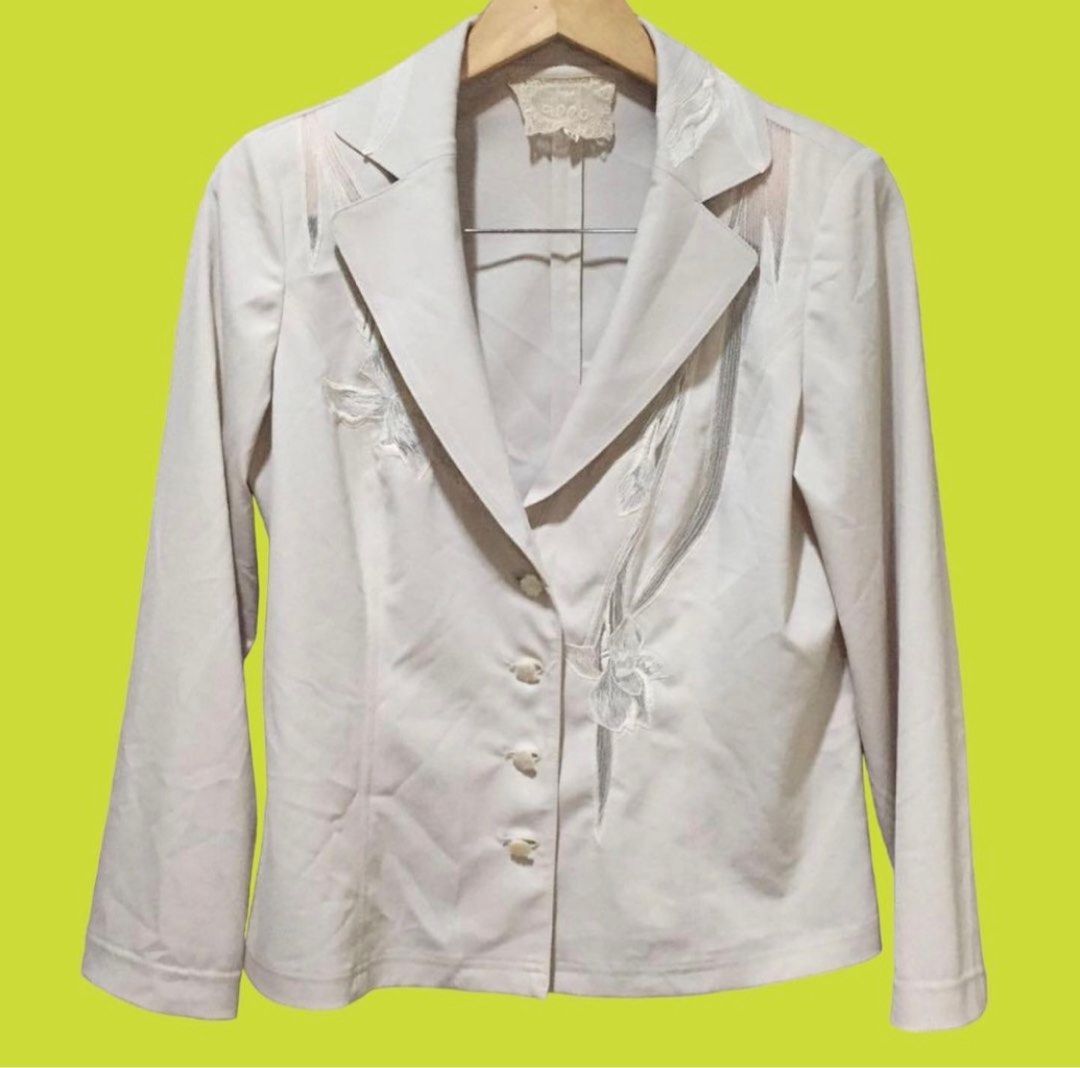 Alba Beige Blazer with Embroidered Floral Detail, Women's Fashion ...