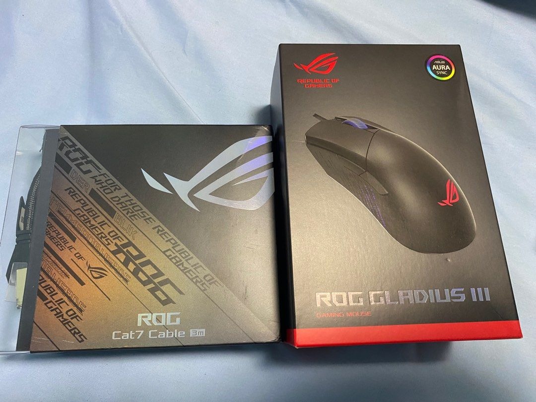 ASUS ROG Gladius III Gaming Mouse and Cat 7 LAN Cable, Computers & Tech ...