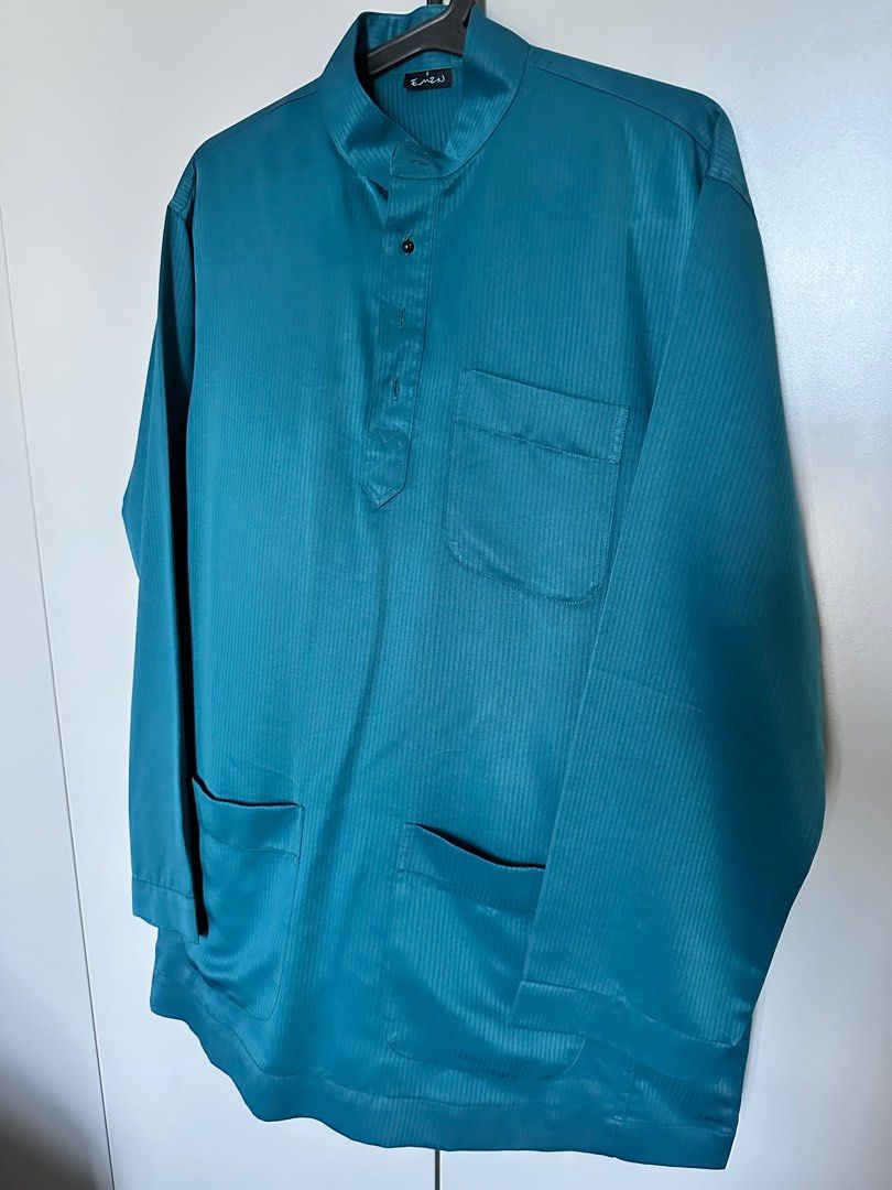 Baju Melayu EMZN in Teal Blue, Men's Fashion, Muslim Wear, Baju Melayu ...