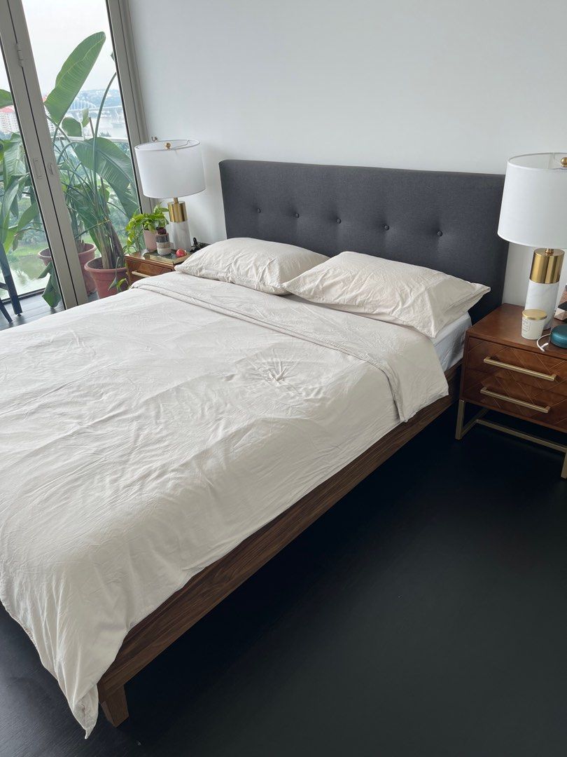 Castlery bed frame queen + bedside table, Furniture & Home Living ...