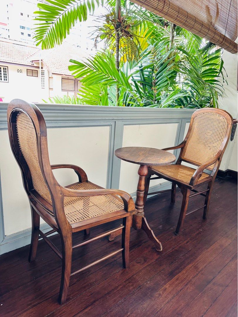 Colonial style rattan & teak balcony set. Rattan & teak chair. Teak ...