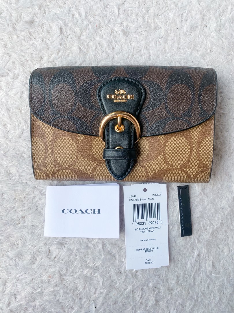 Dompet ORIGINAL COACH Kleo Wallet In Signature Canvas Khaki Multi ...