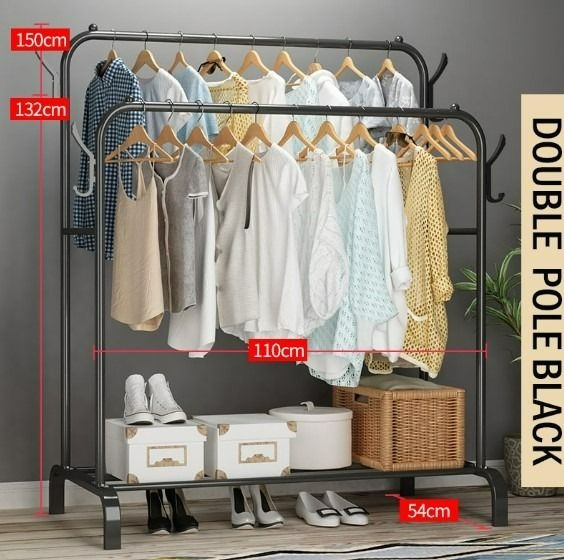 Double Pole Clothes Steel Rack, Furniture & Home Living, Furniture ...