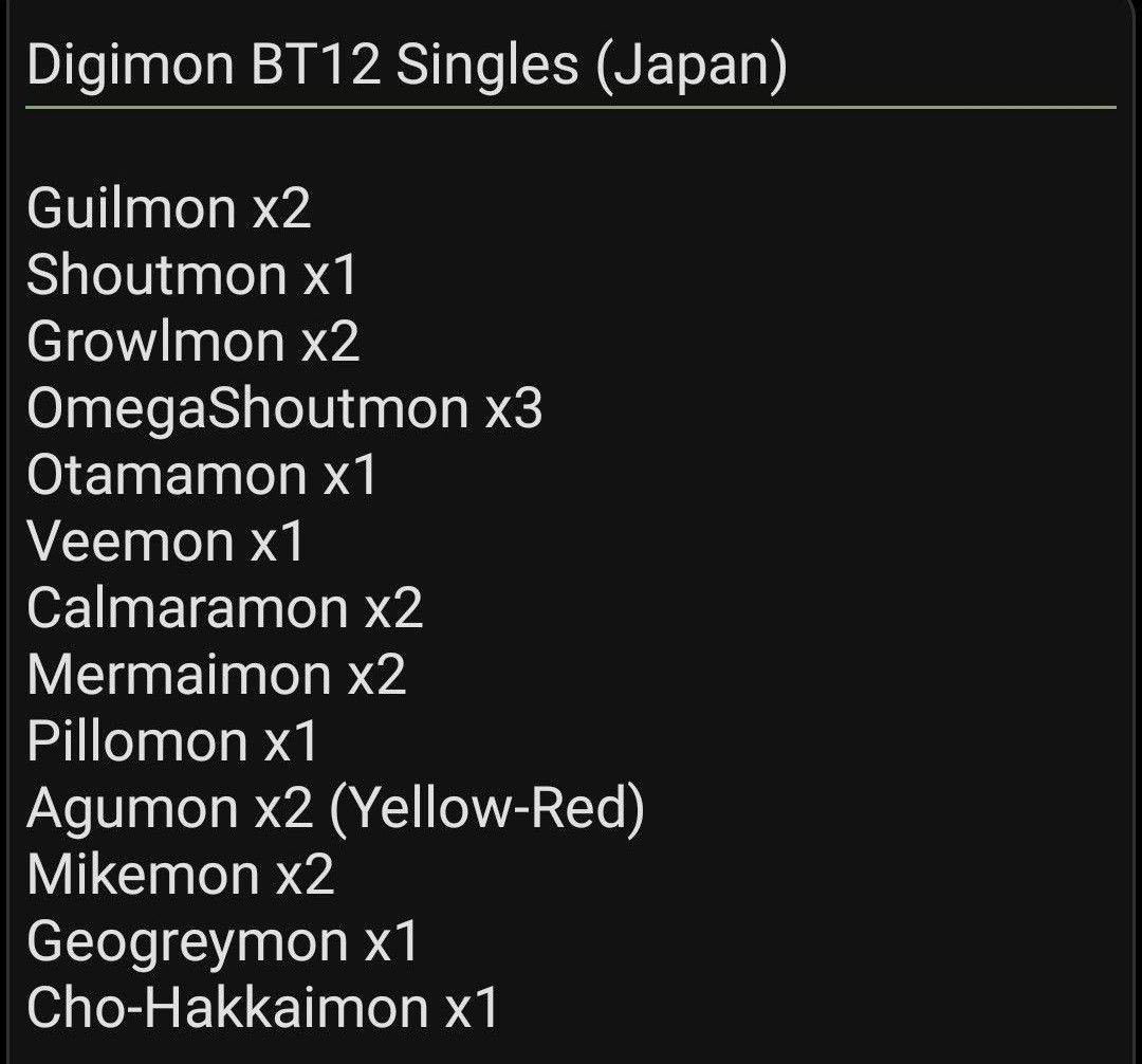 [FREE] DIGIMON BT12 SINGLES (C, U, R), Hobbies & Toys, Toys & Games on Carousell