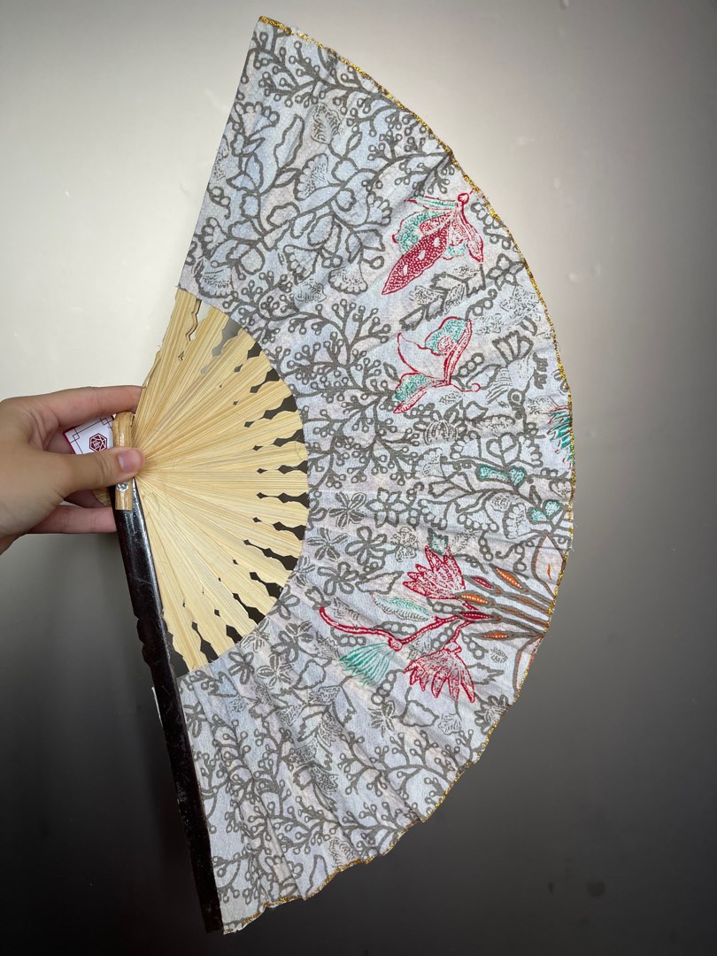 FREE MAILING - batik peranakan large big foldable wooden bamboo hand ...