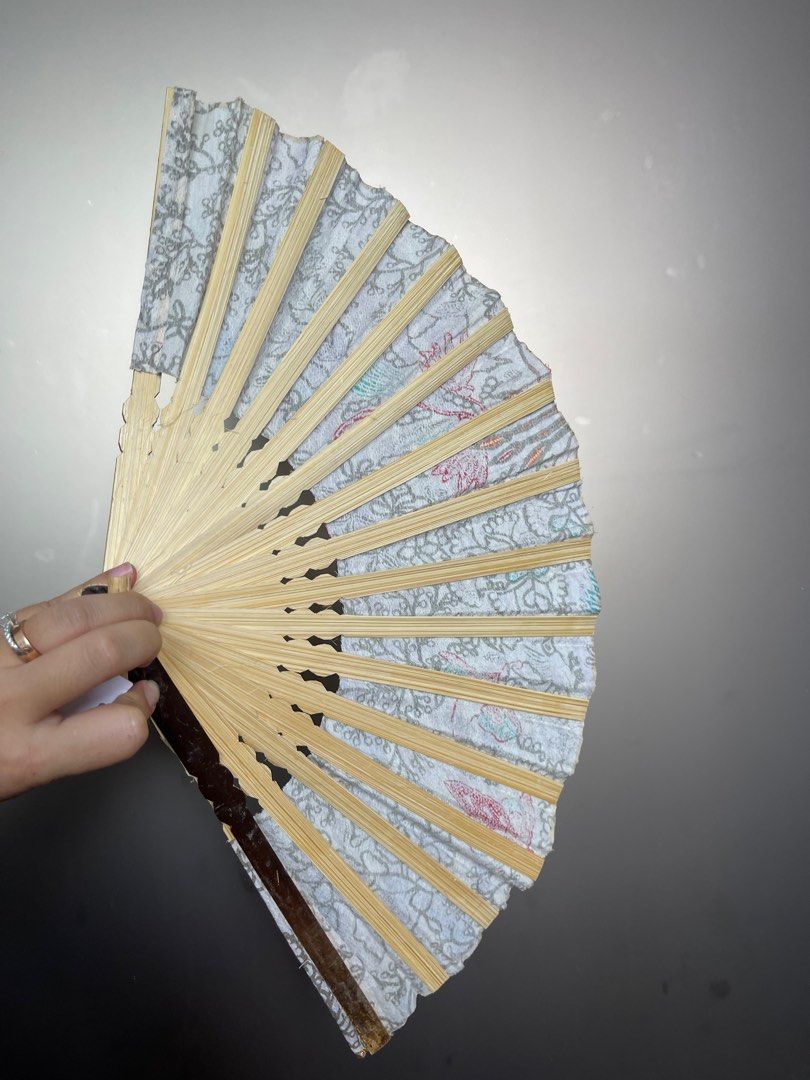 FREE MAILING - batik peranakan large big foldable wooden bamboo hand ...
