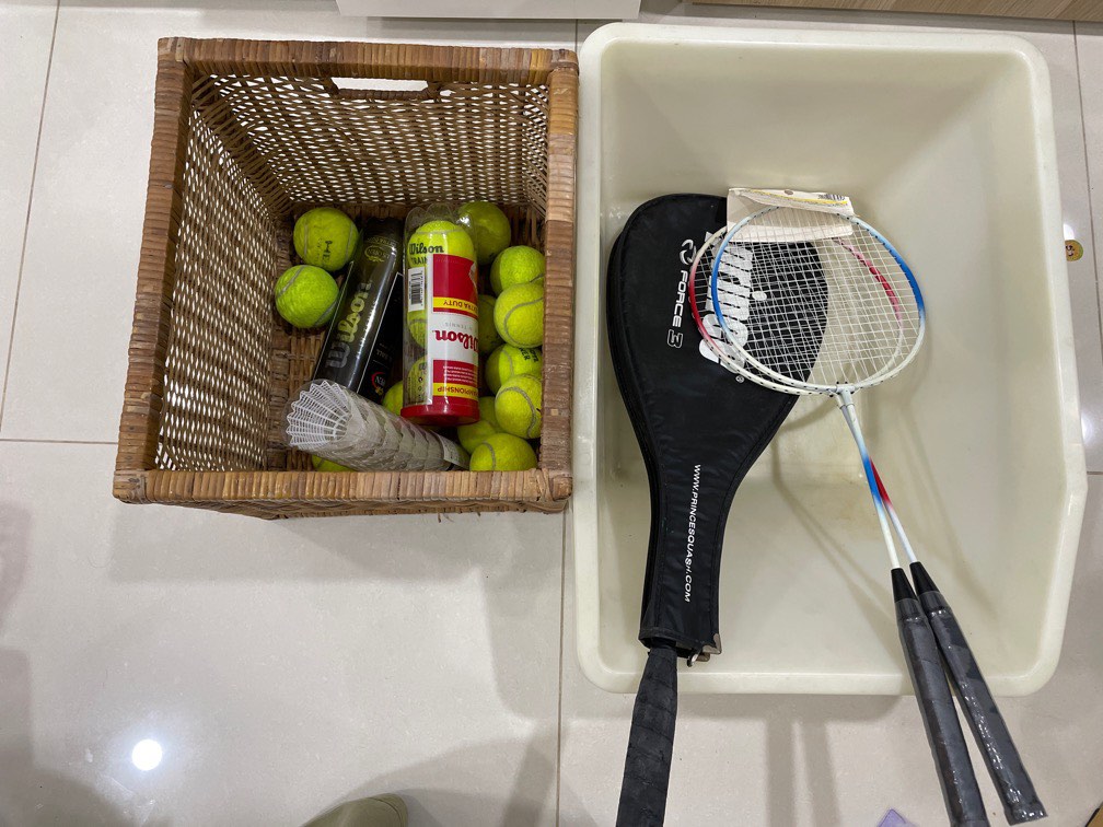 Giving away squash and badminton racquet with ikea storage box, Sports ...