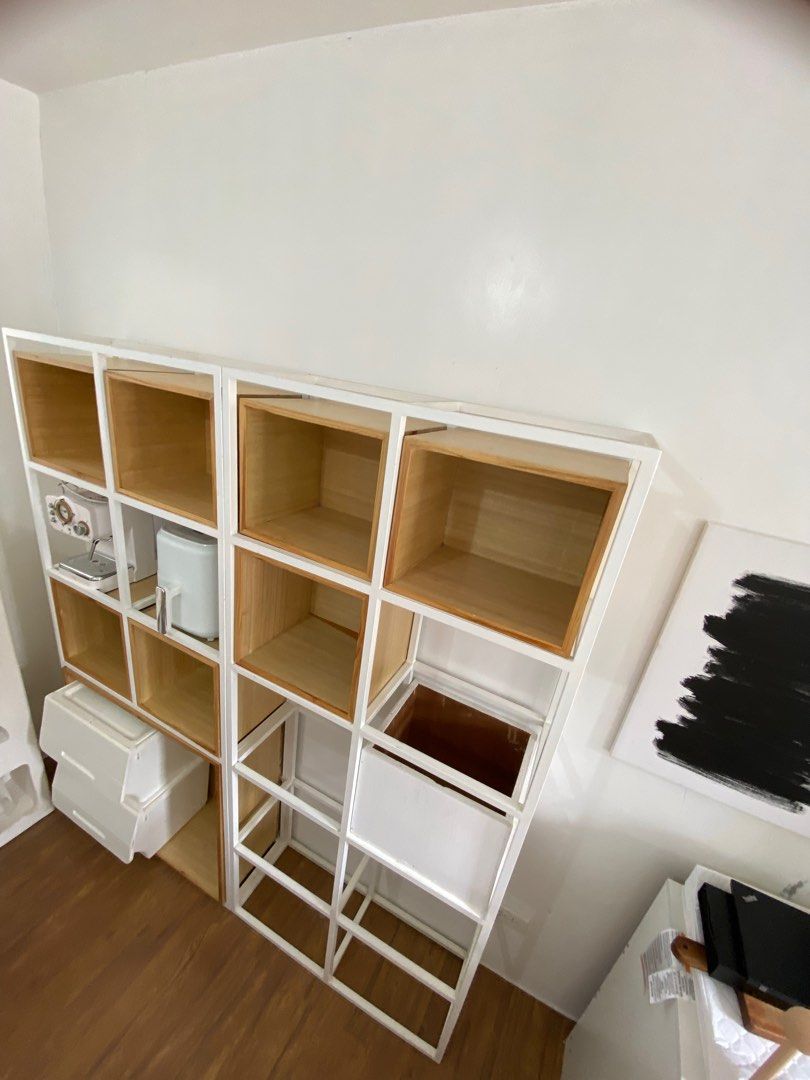 grid rack wood and metal framing partition storage, Furniture & Home ...