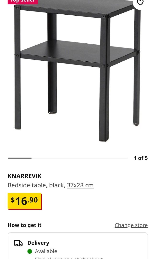 ikea KNARREVIK Bedside table, black37x28 cm, Furniture & Home Living ...