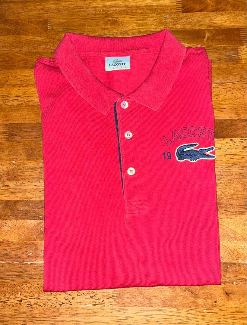Lacoste Sport Red Semi Big Logo, Men's Fashion, Tops & Sets, Tshirts & Polo Shirts on Carousell