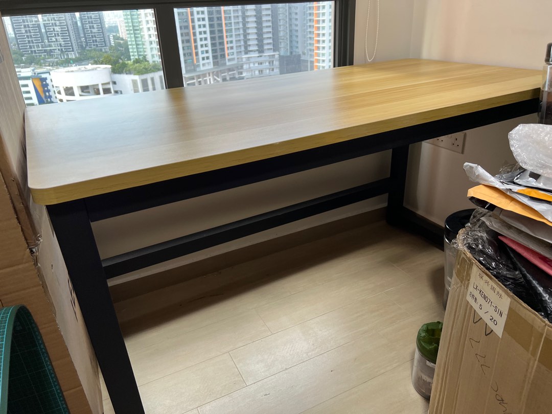 Large Study Work Computer White Wood Laminated Rounded Corners Table ...