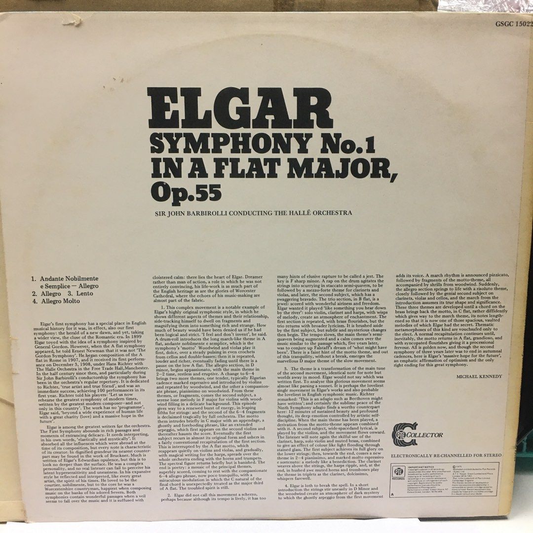 LP classical : John Barbirolli, Elgar Symphony No. 1, PYE UK pressing 黑膠唱片, 興趣及遊戲, 音樂、樂器 & 配件 ...