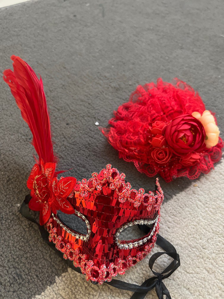 Masquerade lace mask with accesories hat, Women's Fashion, Dresses ...