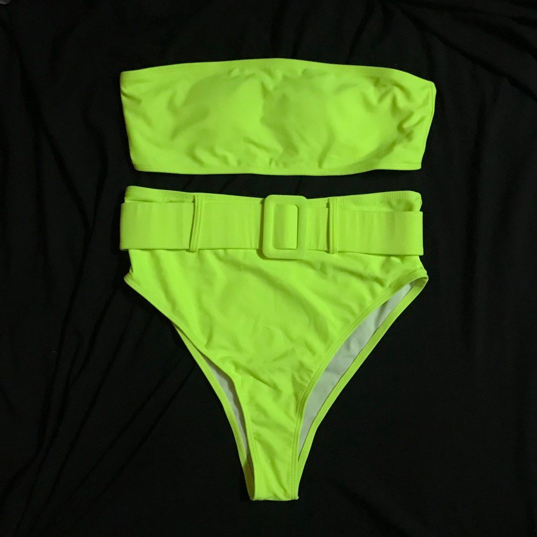 Neon Green Two Piece Swimsuit, Women's Fashion, Swimwear, Bikinis ...