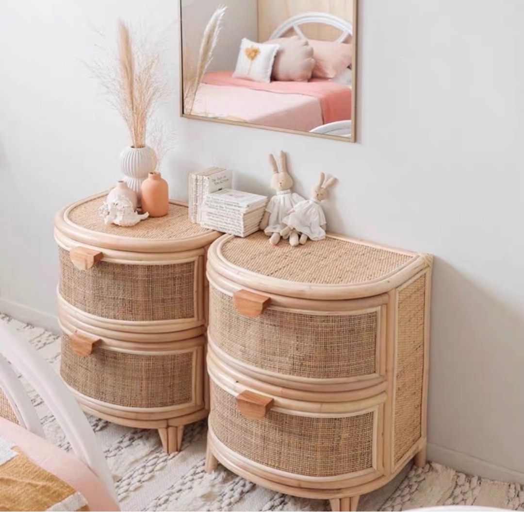 Rattan Side / Bedside Table with Drawer Cabinet, Furniture & Home ...