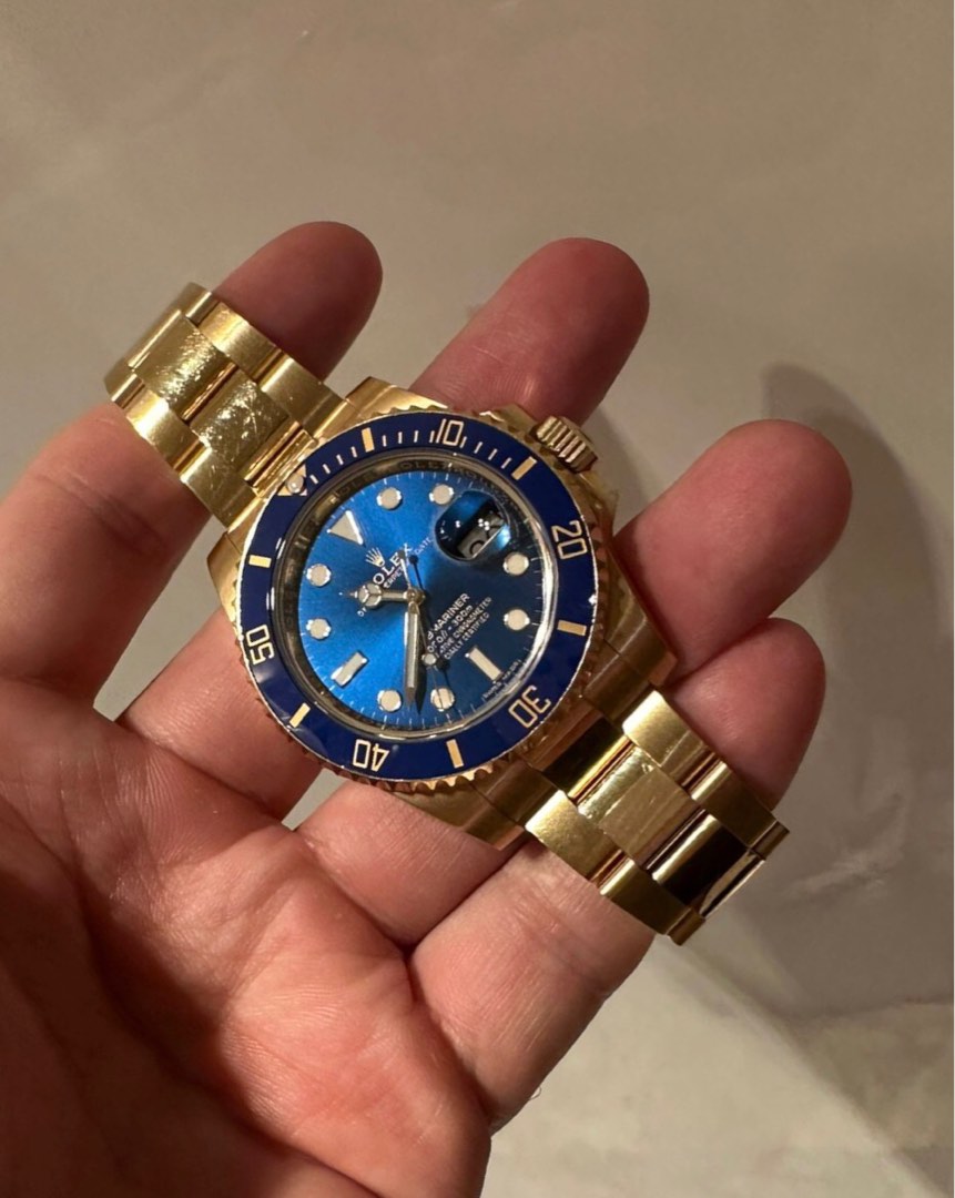 Rolex gold sub blue, 名牌, 手錶 - Carousell