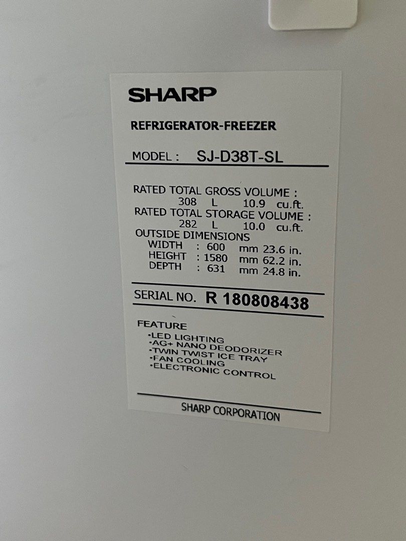 Sharp Refrigerator / Freezer, TV & Home Appliances, Kitchen Appliances ...