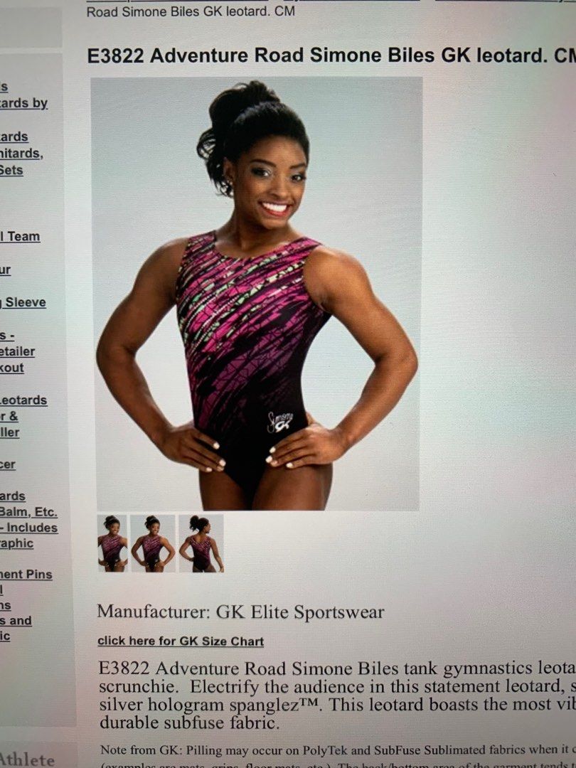 Simone Biles GK Elite Gymnastics Leotard E3822, Women's Fashion ...