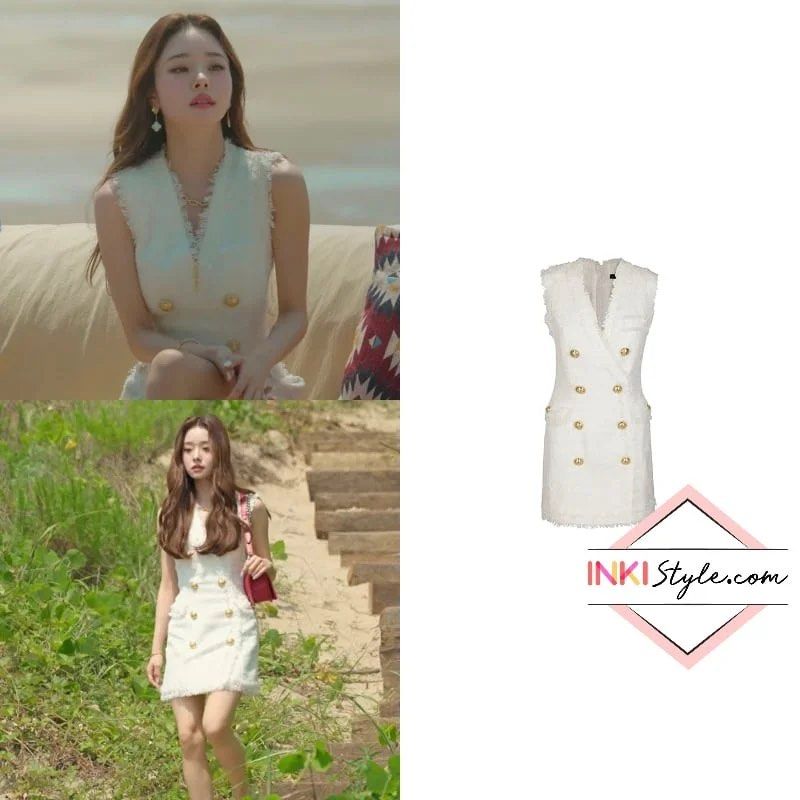 Song Ji Ah Inspired White Tweed Dress, Women's Fashion, Dresses & Sets ...