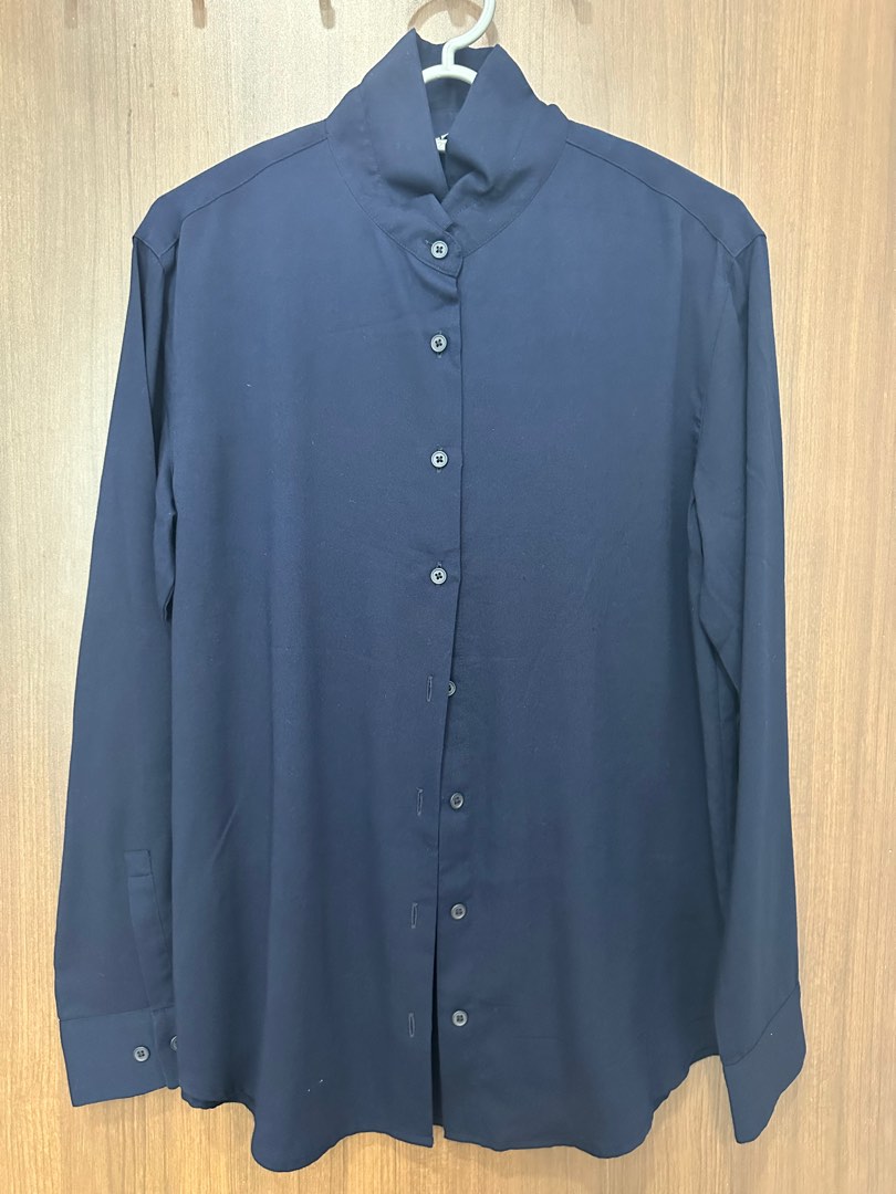 Uniqlo Navy Blue Long Sleeve Button Up, Men's Fashion, Tops & Sets ...