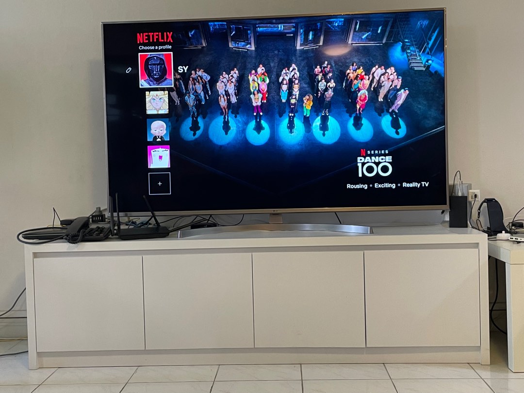 White custom made TV console with storage, Furniture & Home Living ...