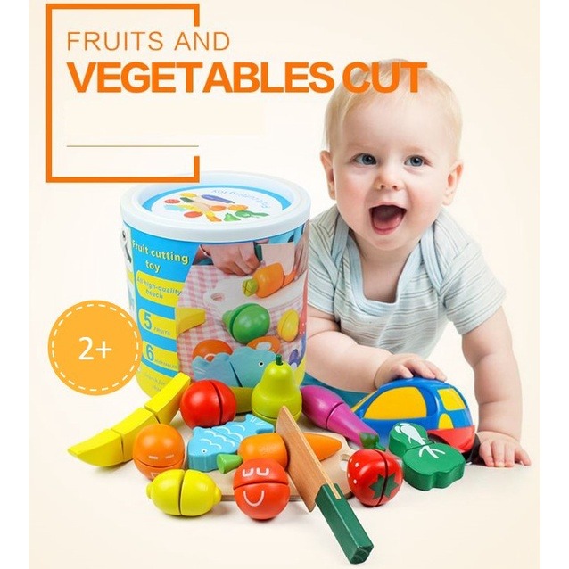 Wooden Fruits and Vegetables Cutting Set (Velcro Type), Hobbies & Toys ...