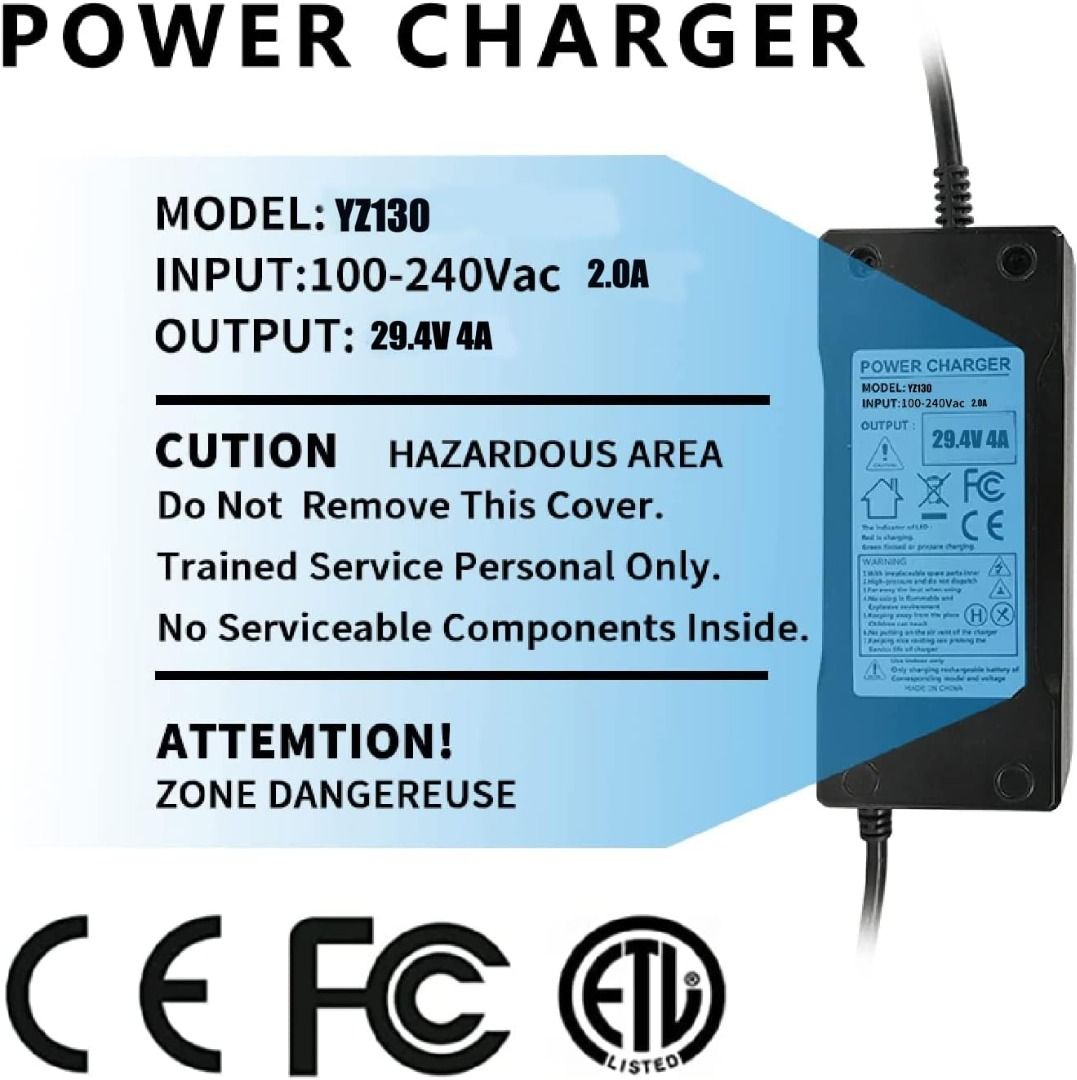 YZPOWER 29.4V Mobility Scooter Charger For 24V 4A Lithium Battery Pack ...