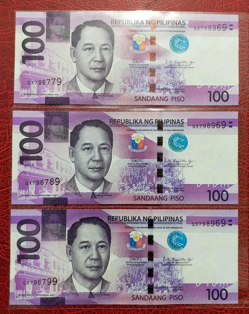2019 Philippines 100 Piso - Triple Identical Serial Number and ...