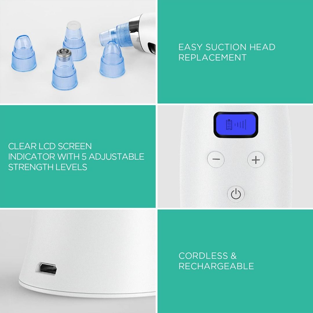 3225) VOYOR ELECTRIC PORE VACUUM CLEANER FOR ACNE FACE WITH 5 SUCTION HEADS, 5 ADJUSTABLE ...