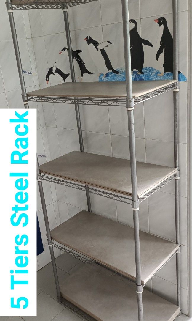 5 Tiers Steel Rack Grey Silver Shelf Shelving, Furniture & Home Living ...
