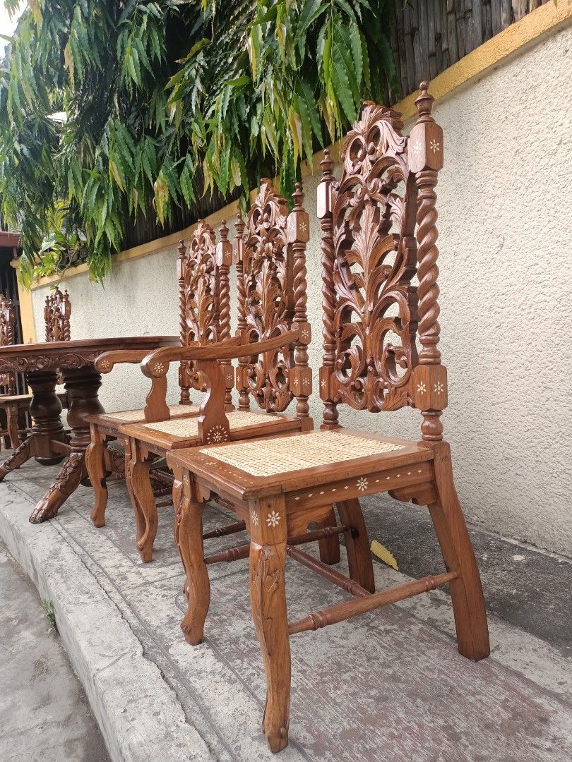6 Seater Narra Dining Set with bone inlays, Furniture & Home Living ...