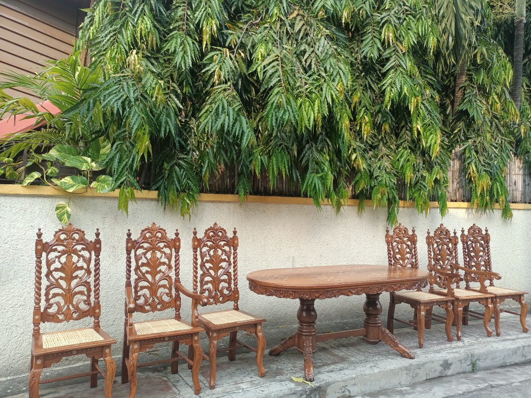 6 Seater Narra Dining Set with bone inlays, Furniture & Home Living ...